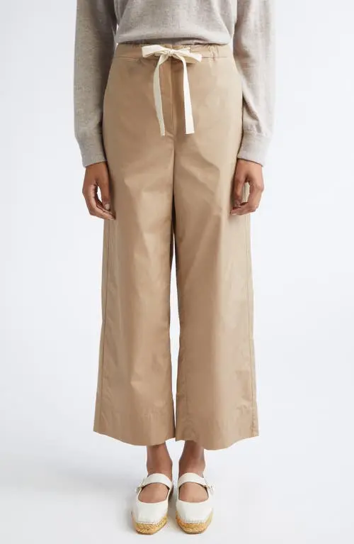 Max Mara Drawstring Crop Wide Leg Cotton Trousers - Desert