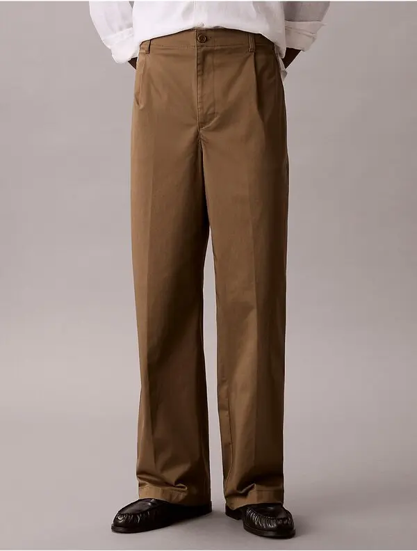 Calvin Klein Baggy Cotton Stretch Trousers - Capers