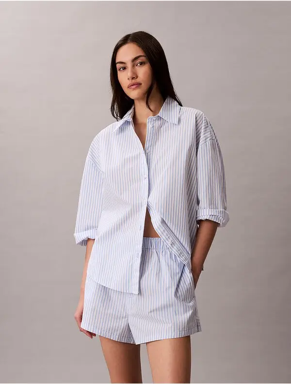 Calvin Klein Cotton Poplin Shorts - Sera Stripe Blue Descent