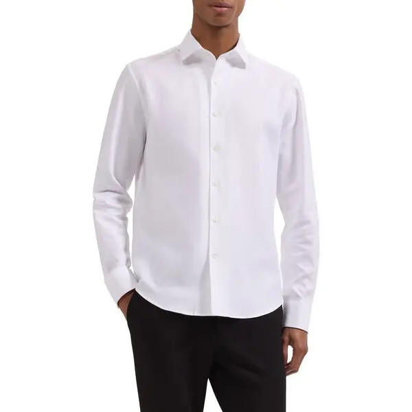 Bugatchi Alvin Shaped Fit Mini Check Button-up Shirt - White