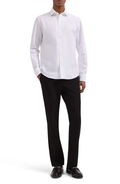 Bugatchi Alvin Shaped Fit Mini Check Button-up Shirt - White