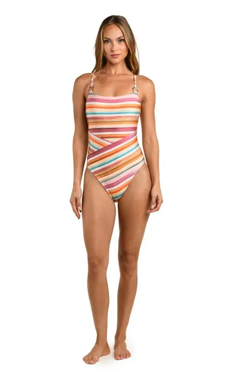 L'Agence Remi Watercolor Stripe One-piece Swimsuit - Pink Multi