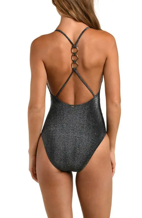L'Agence Lisa Sparkle Plunge One-piece Swimsuit - Black