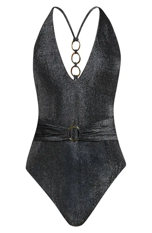 L'Agence Lisa Sparkle Plunge One-piece Swimsuit - Black