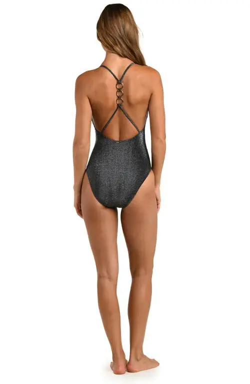 L'Agence Lisa Sparkle Plunge One-piece Swimsuit - Black