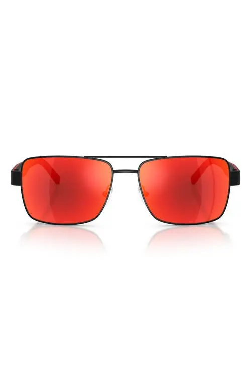 SCUDERIA FERRARI 59mm Rectangular Sunglasses - Black Matte/dark Mirror Red