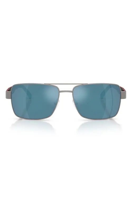 SCUDERIA FERRARI 59mm Rectangular Sunglasses - Matte Gunmetal/mirror Blue