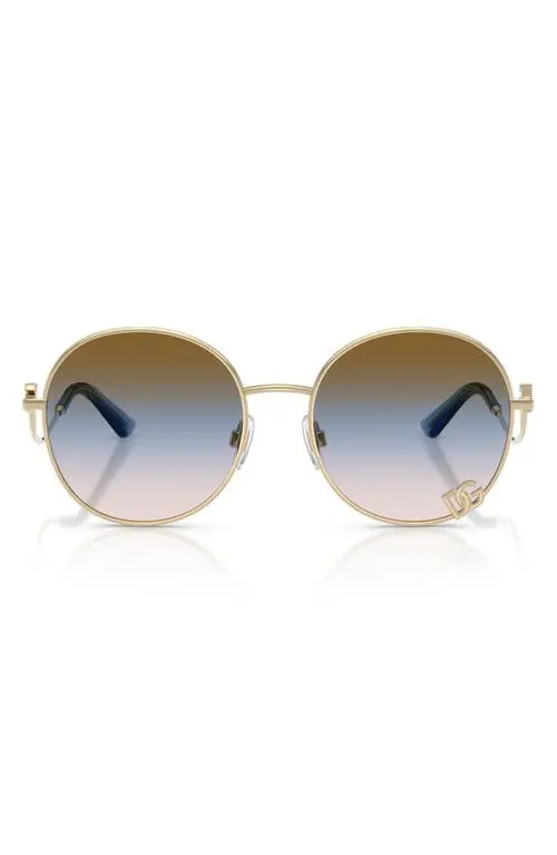 Dolce & Gabbana 56mm Gradient Round Sunglasses - Pale Gold/pink Blue Brown