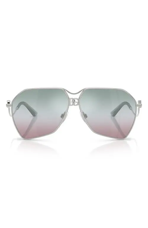 Dolce & Gabbana 62mm Pilot Sunglasses - Silver/grad Pink Grad Green