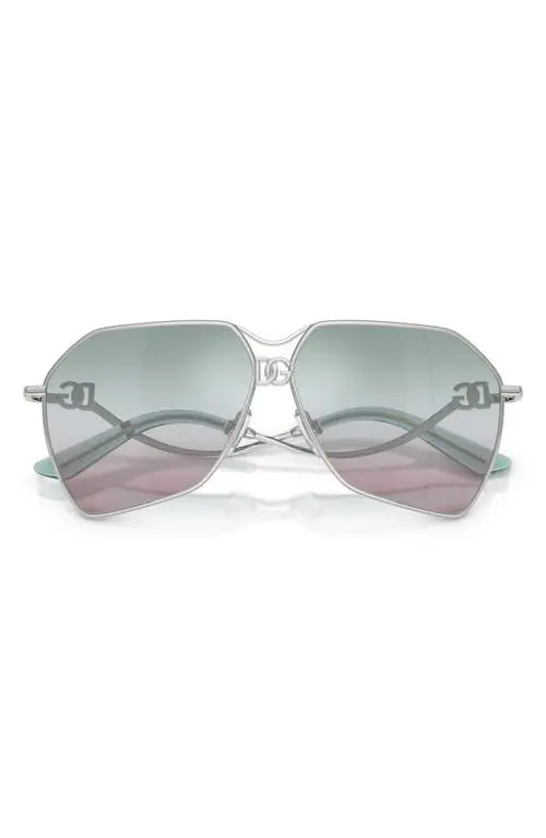 Dolce & Gabbana 62mm Pilot Sunglasses - Silver/grad Pink Grad Green