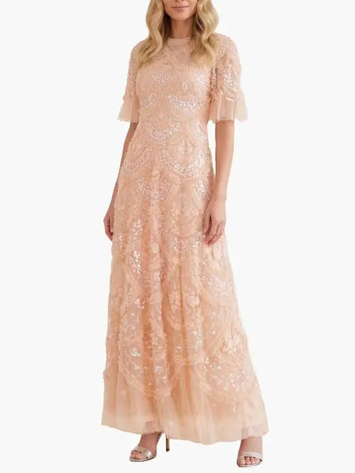 NEEDLE & THREAD Carmen Ruffle Maxi Gown - Apricot Blush