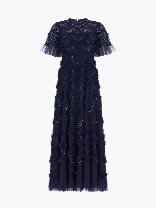 NEEDLE & THREAD Carmen Ruffle Maxi Gown - Navy
