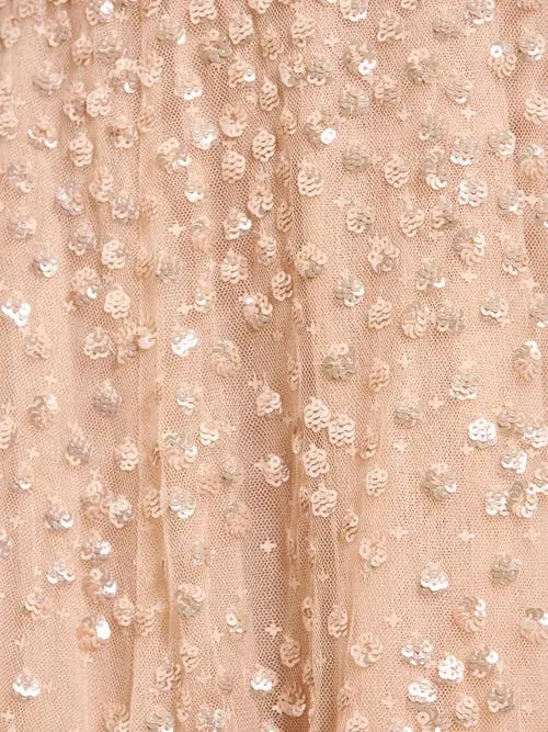 NEEDLE & THREAD Leila Dot V-neck Cape Ankle Gown - Parchment