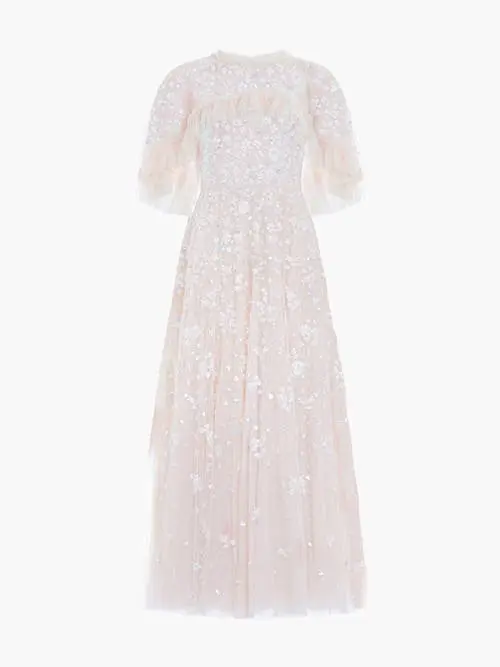 NEEDLE & THREAD Dahlia Ditsy Short Cape Ankle Gown - Cream