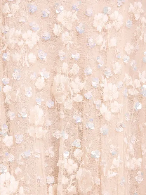 NEEDLE & THREAD Dahlia Ditsy Short Cape Ankle Gown - Cream