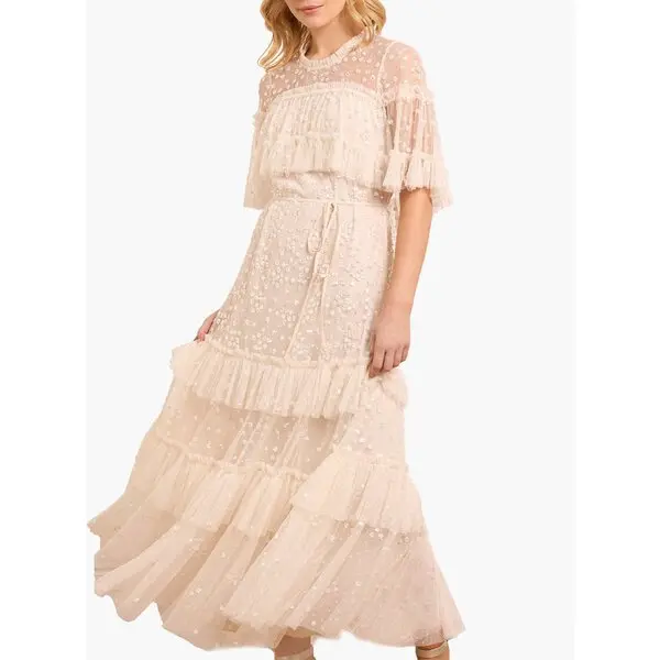 NEEDLE & THREAD Leila Dot Tiered Cape Ankle Gown