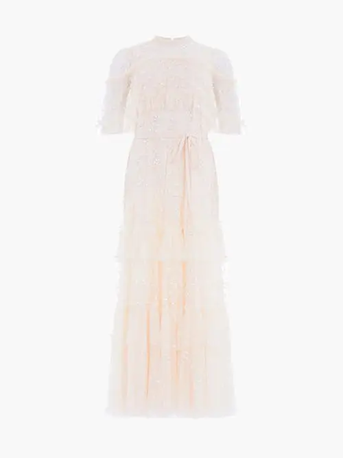 NEEDLE & THREAD Leila Dot Tiered Cape Ankle Gown