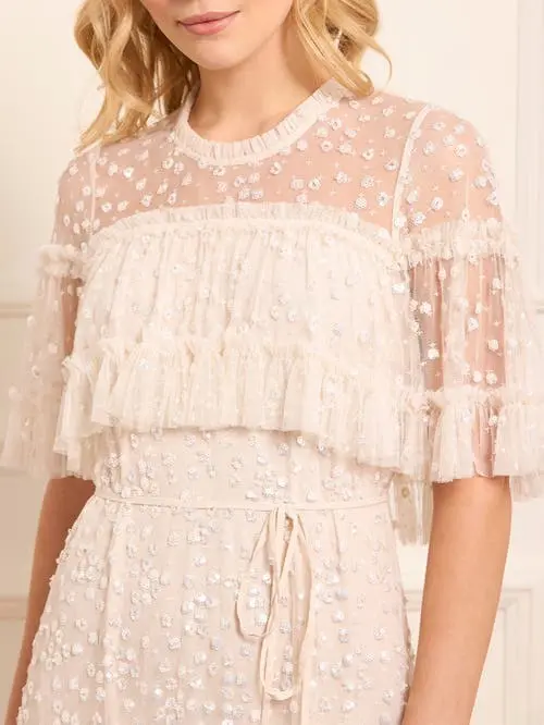 NEEDLE & THREAD Leila Dot Tiered Cape Ankle Gown
