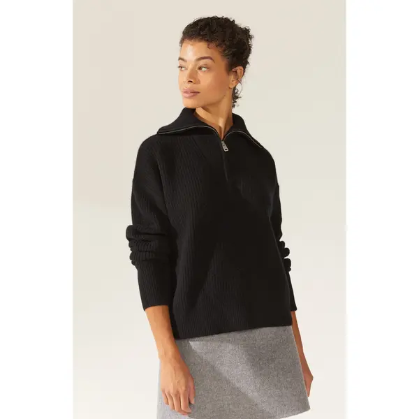 ITALIC Cashmere Quarter Zip Pullover - Black