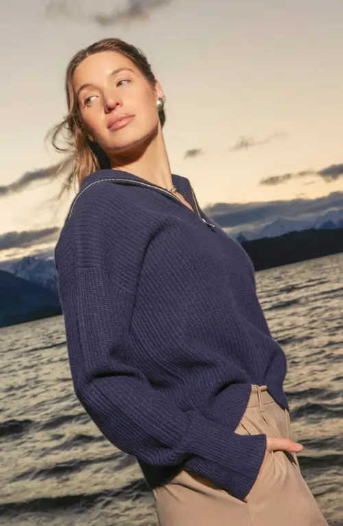 ITALIC Cashmere Quarter Zip Pullover - Blue