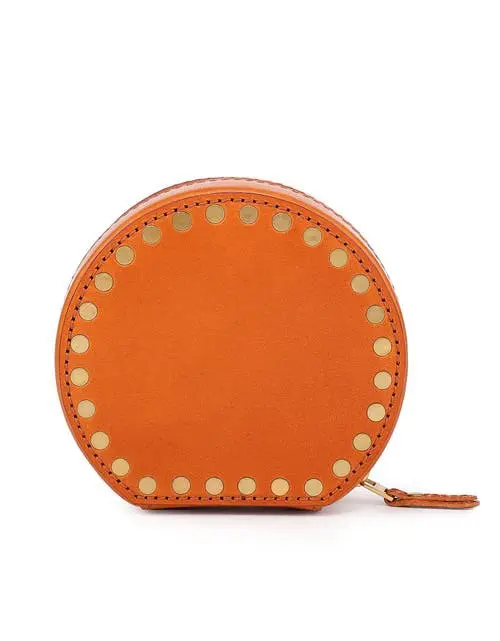 OLD TREND Round Leather Travel Jewelry Box - Caramel