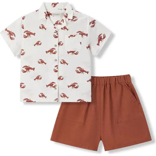 MILKBARN Linen Buttonup Shirt And Shorts Set - Cream Lobster