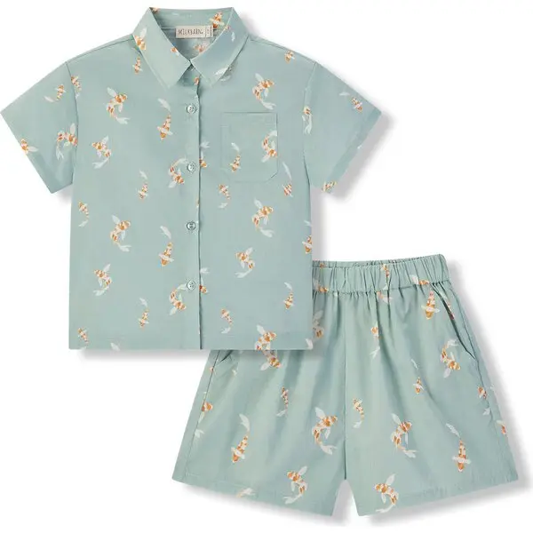 MILKBARN Linen Buttonup Shirt And Shorts Set - Swimming Koi