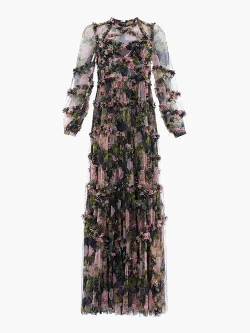 NEEDLE & THREAD English Rose Diamond Ruffle Gown