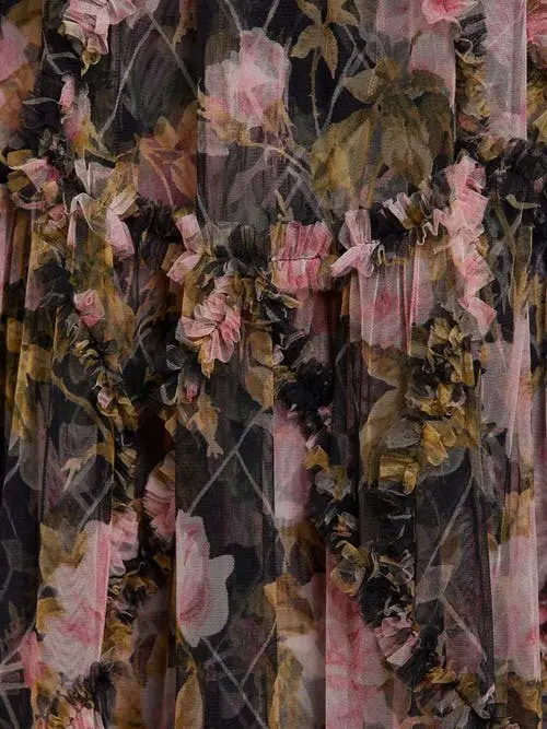 NEEDLE & THREAD English Rose Diamond Ruffle Gown