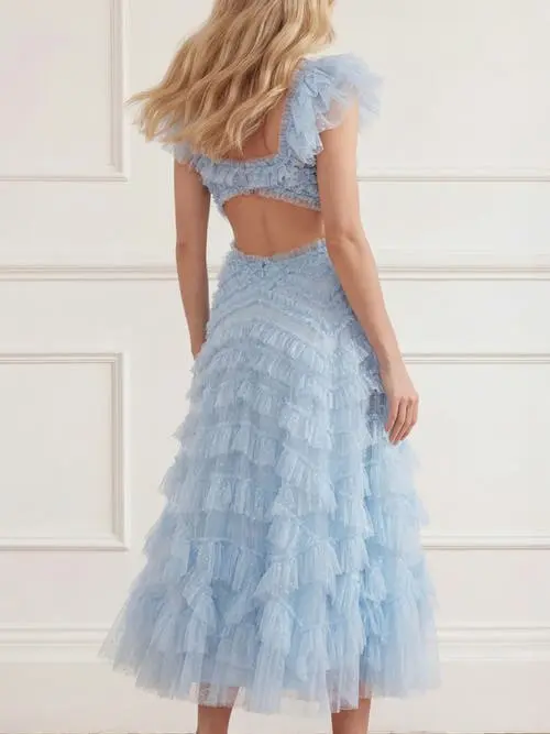 NEEDLE & THREAD Lola Backless Ballerina Gown - Aqua