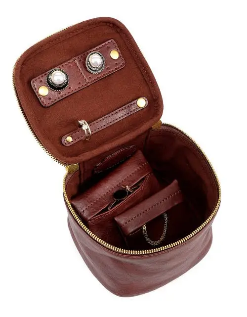 OLD TREND Celosia Genuine Leather Cube Jewelry Case - Brown