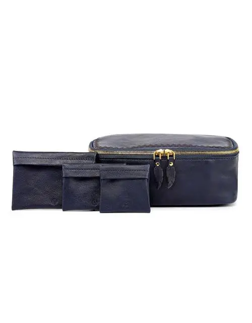 OLD TREND Celosia Genuine Leather Rectangular Jewelry Case - Navy