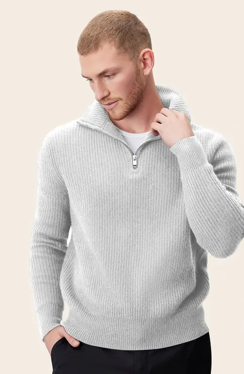 ITALIC Shane Cashmere Quarter Zip Pullover - Pebble Grey