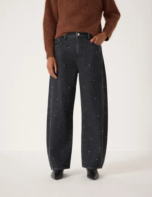 HUSH Embellished Barrel Leg Jeans - Washed Black