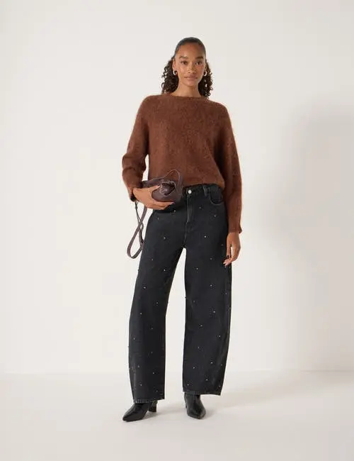 HUSH Embellished Barrel Leg Jeans - Washed Black