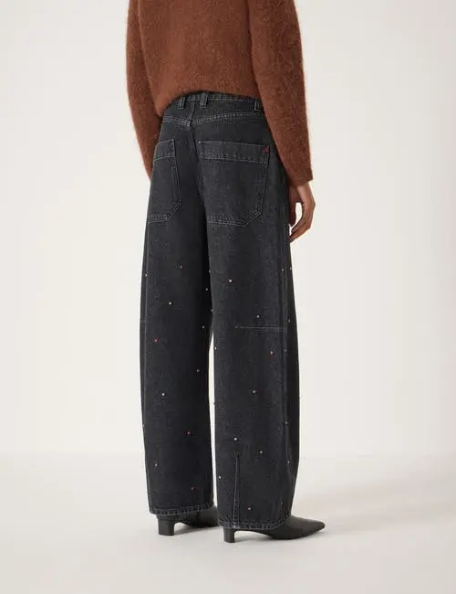 HUSH Embellished Barrel Leg Jeans - Washed Black