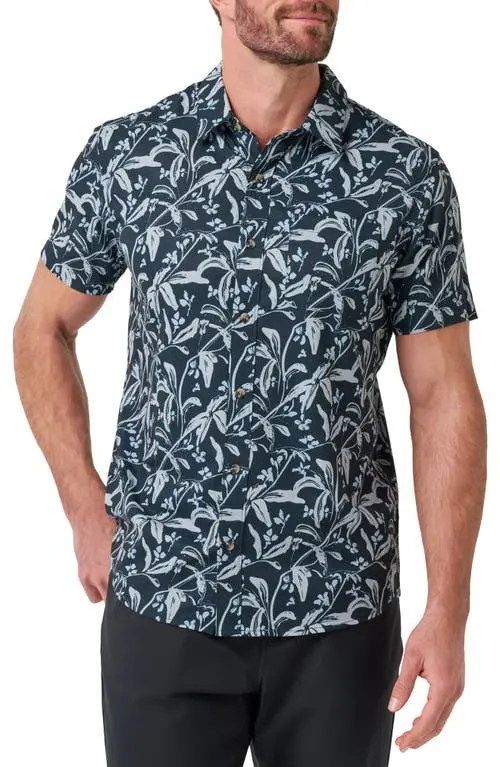 Travis Mathew Techwoven Coast Floral Short Sleeve Performance Button-up Shirt - Total Eclipse