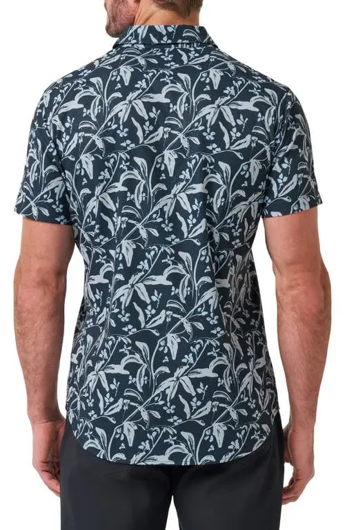 Travis Mathew Techwoven Coast Floral Short Sleeve Performance Button-up Shirt - Total Eclipse