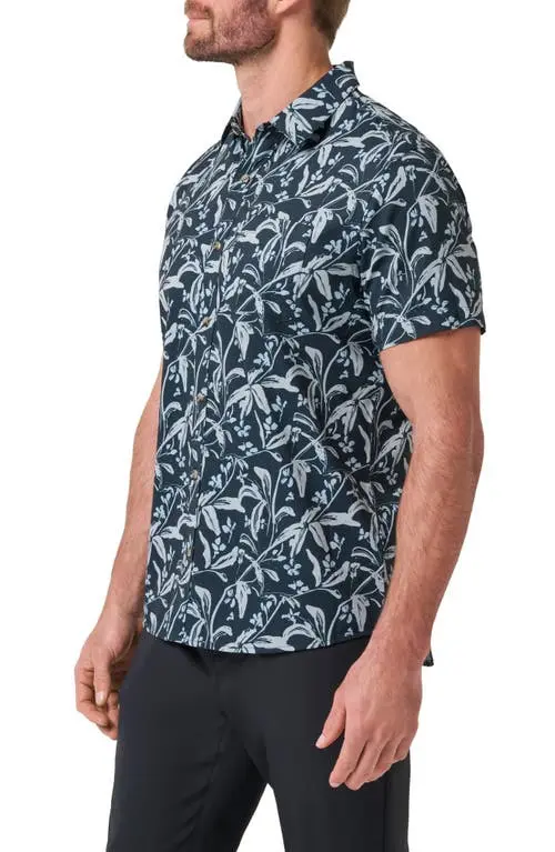 Travis Mathew Techwoven Coast Floral Short Sleeve Performance Button-up Shirt - Total Eclipse