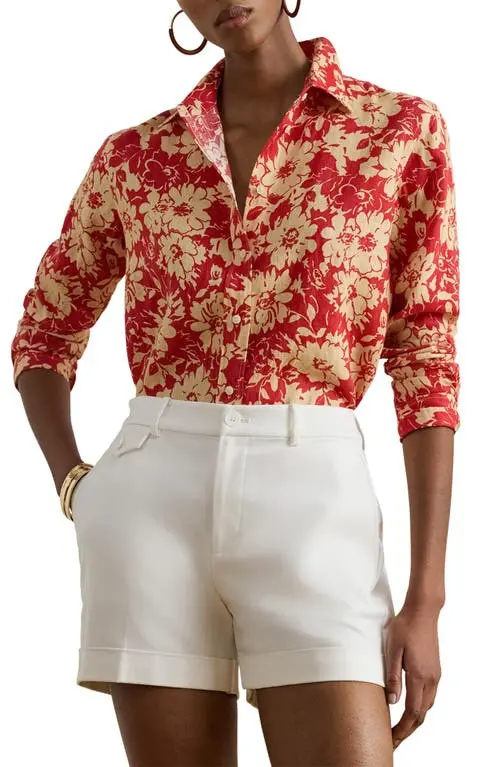 Ralph Lauren Floral Linen Button-up Shirt - Red/beige