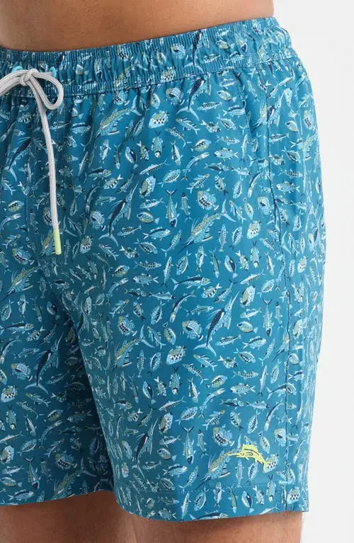 Tommy Bahama Naples Night Schooled Fish Print Swim Trunks