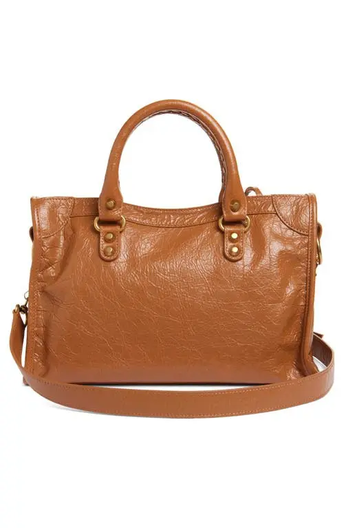Balenciaga Le City Crinkle Leather Satchel - 2630 Camel