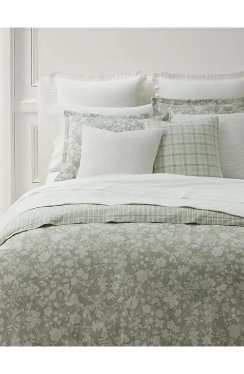 Ralph Lauren Heather Floral & Stripe Reversible Cotton Comforter & Sham Set - Green