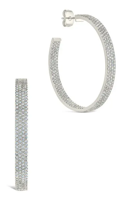 Sterling Forever Cubic Zirconia Inside Out Hoop Earrings - Silver