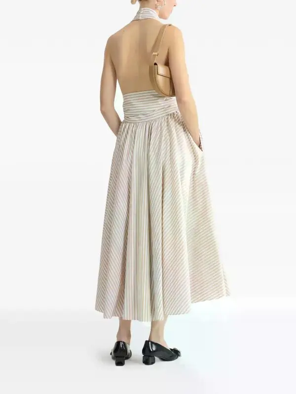 PATOU Striped Halterneck Knot Midi Dress - Neutrals