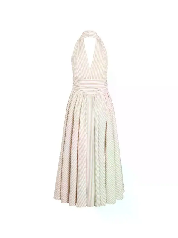 PATOU Striped Halterneck Knot Midi Dress - Neutrals