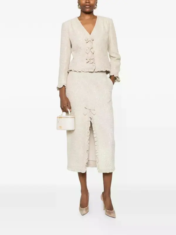 Alessandra Rich Bow-embellished Sequined Jacket - Neutrals