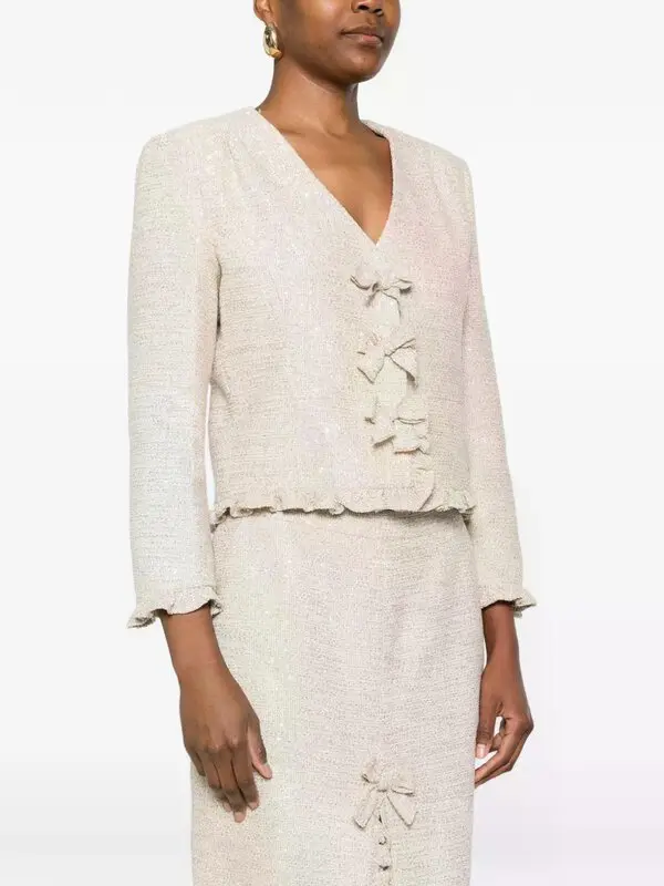 Alessandra Rich Bow-embellished Sequined Jacket - Neutrals
