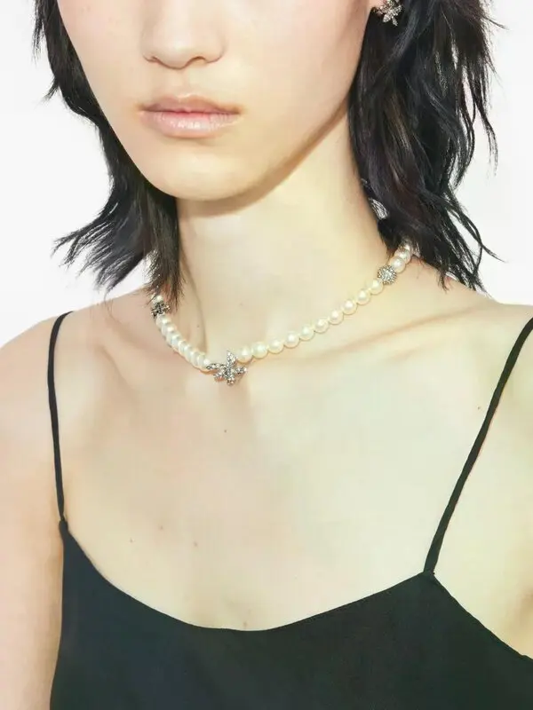 Tory Burch Moondance Pavé Flower Pearl Necklace