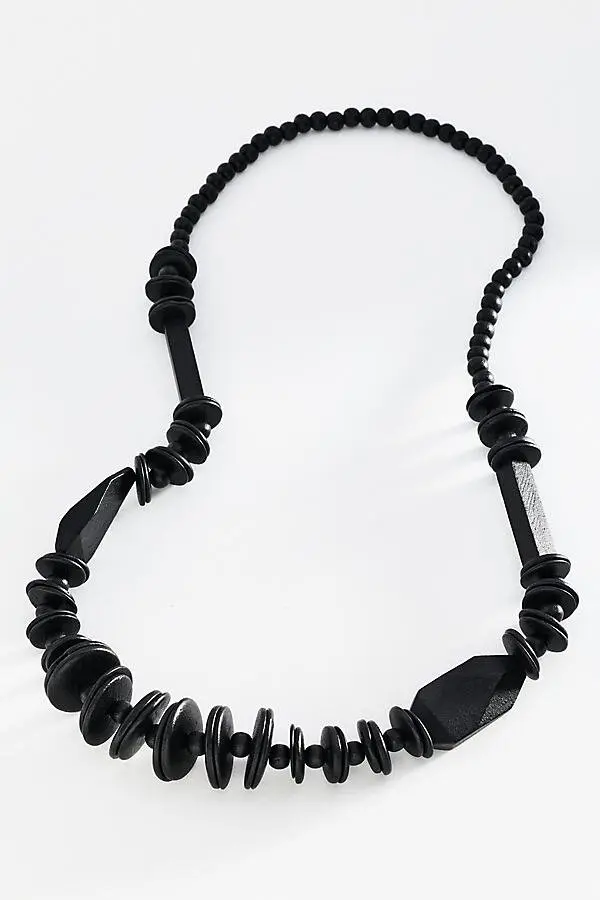 Anthropologie Chunky Wood Bead Necklace - Black
